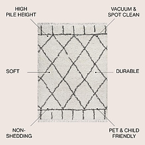 JONATHAN Y MCR101B-3 Mercer Shag Plush Tassel Moroccan Geometric Trellis Indoor Area-Rug Bohemian Contemporary Easy-Cleaning Bedroom Kitchen Living Room, 3 X 5, Cream/Grey