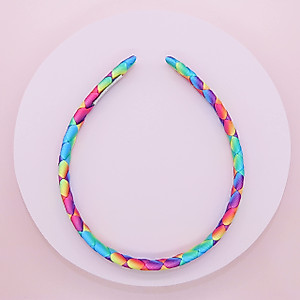 FROG SAC Rainbow Headband for Girls, Tie Dye Headbands for Kids, Cute Hard Head Band for Little Girl Hair Accessories, Unicorn Fashion Braided Hair Band, Basketweave Hand Braid Headband