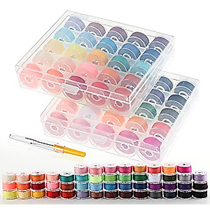 ilauke 50Pcs Bobbins Sewing Thread with Case, SizeA Class15 Prewound Sewing Bobbins for Sewing Machine, 50Colors Polyester Sewing Threads Compatible for Brother/Singer/Babylock/Janome Machine