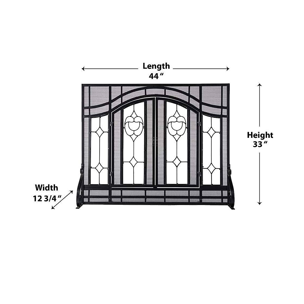 Plow & Hearth Metal Fireplace Screen Glass Floral Black | 44" W x 33" H | 2 - Door | Spark Guard Indoor Grate | Iron Fire Place Cover | Wood Burning Stove Decorative Accessories