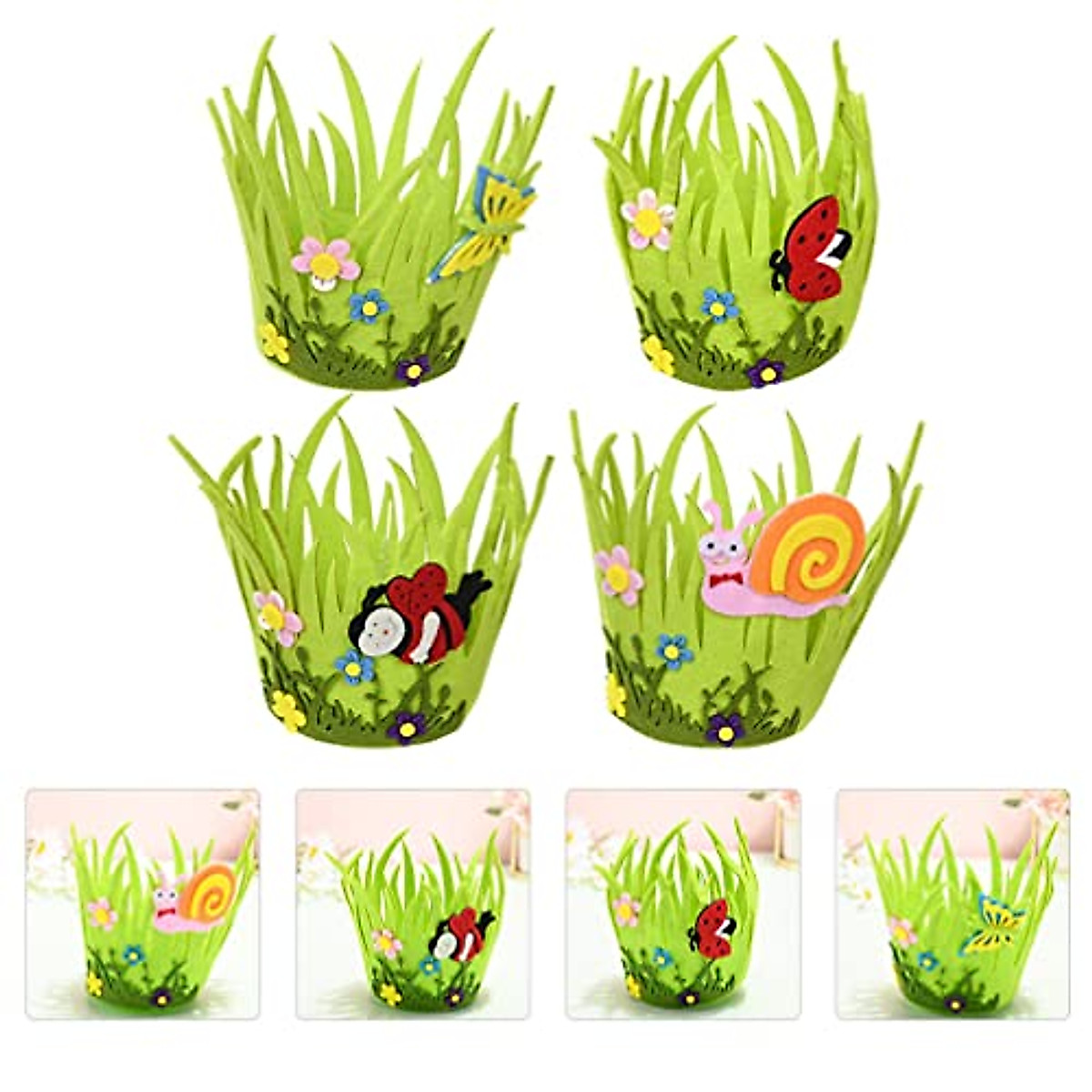 Non- Woven Felt Easter Egg Basket: Fabric Baskets 4Pcs Craft Felt Baskets for Easter Egg Hunts Party Decoration