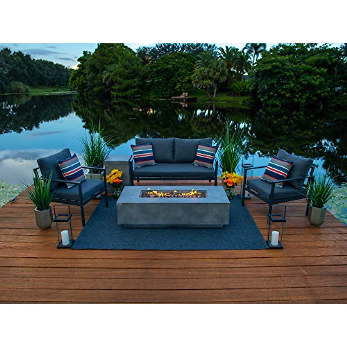 Juno 4 Piece Outdoor Furniture Conversation Set with 56" Rectangular Propane Gas Fire Pit Table