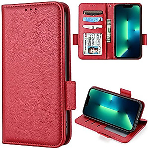 Diaobaolee Case Compatible with Oppo A54 5G,Leather Flip Case with Card Slot,Wallet Design, Magnetic Lock,Kick Stand,Leather Case for Oppo A54 5G Red