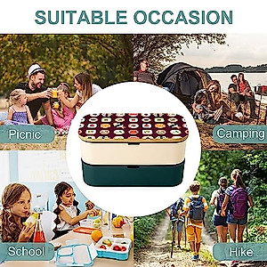 Japanese Food Sushi Pattern Adult Lunch Box with 2 Compartments & Cutlery Leak Proof Meal Prep Containers for Work Travel