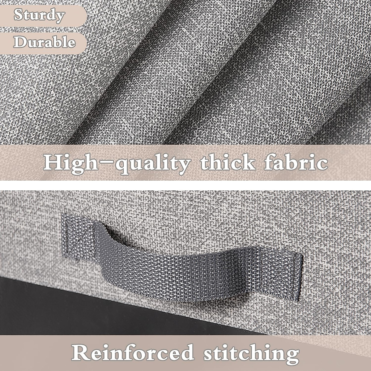 EITMOW 11 inch Closet Open Storage Bins with Clear Window with Reinforced Handles, Woven Fabric Storage Cubes, Foldable Organizer Bins for Closet Shelves, Clothes. (3PCS/Grey)