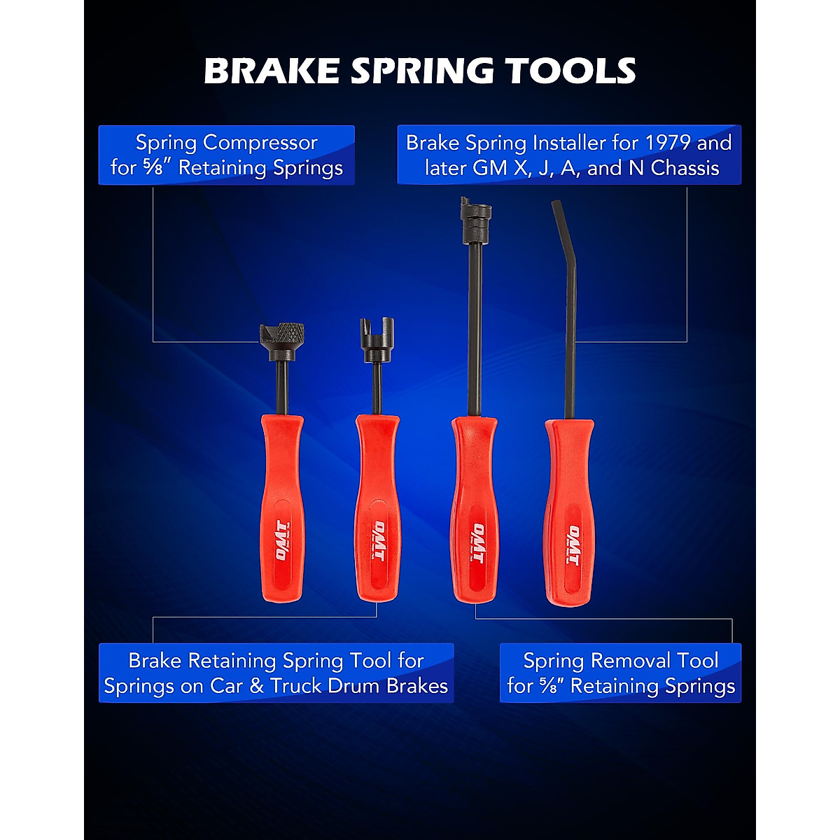 Orion Motor Tech 8pc Drum Brake Tool Kit, Drum Brake Tool with Drum Brake Spring Tool, Brake Spring Compressor, Brake Spring Pliers, Drum Brake Adjusting Tool, Brake Spoon Set, Brake Drum Tool Kit