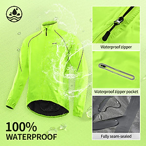 ARSUXEO Waterproof Running Cycling Jacket for Men Breathable Bike Rain Jacket Bicycle Coat Clothing Windbreaker Green Size Large