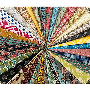 Craftbot 100% Cotton Lightweight Thin & Soft Indian Block Print Fabric Squares -50pc- 8x8" for Craft