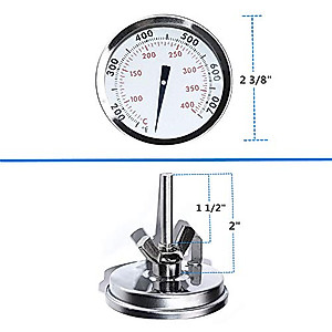 67088 67731 Thermometer with Tab Replacement for Weber Genesis 300, II and Summit Series, 2-3/8" Diameter Center Mount Thermostat Replace Genesis E/S-310, E/S-330, Lid Temperature Gauge Replacement