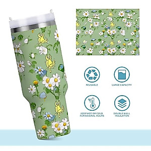 RPLIFE Frogs and Bugs 40 Oz Tumbler with Handle, Stainless Steel Coffee Mug, Insulated Coffee Tumbler