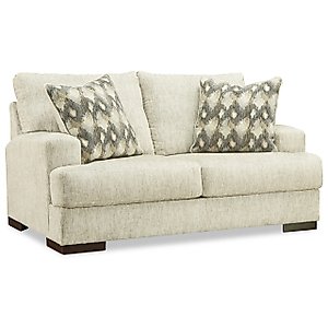 Signature Design by Ashley Caretti Contemporary Loveseat with Accent Pillows, Beige
