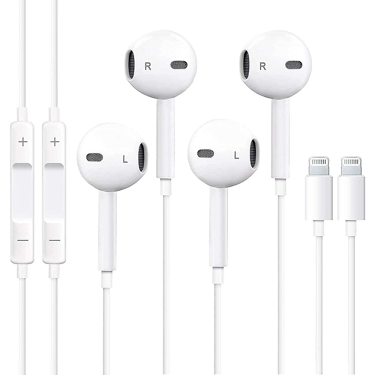 Apple Earbuds 2 Pack [Apple MFi Certified] Wired Earphones (Built-in Microphone & Volume Control) Noise Canceling Isolating Headphones Compatible with iPhone 14/13/12/11/SE/X/XR/XS/8/7