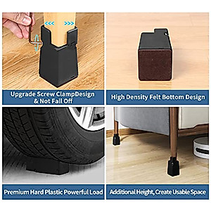 Ezprotekt 4 Inch Bed and Furniture Risers with Screw Clamp, Sofa Tables Chair Risers Only fit for Right Angle Chair Leg, Adjustable Leg Width from 0.8''–1.6'', Supports 20,000 lbs (Black, 4 Pack)