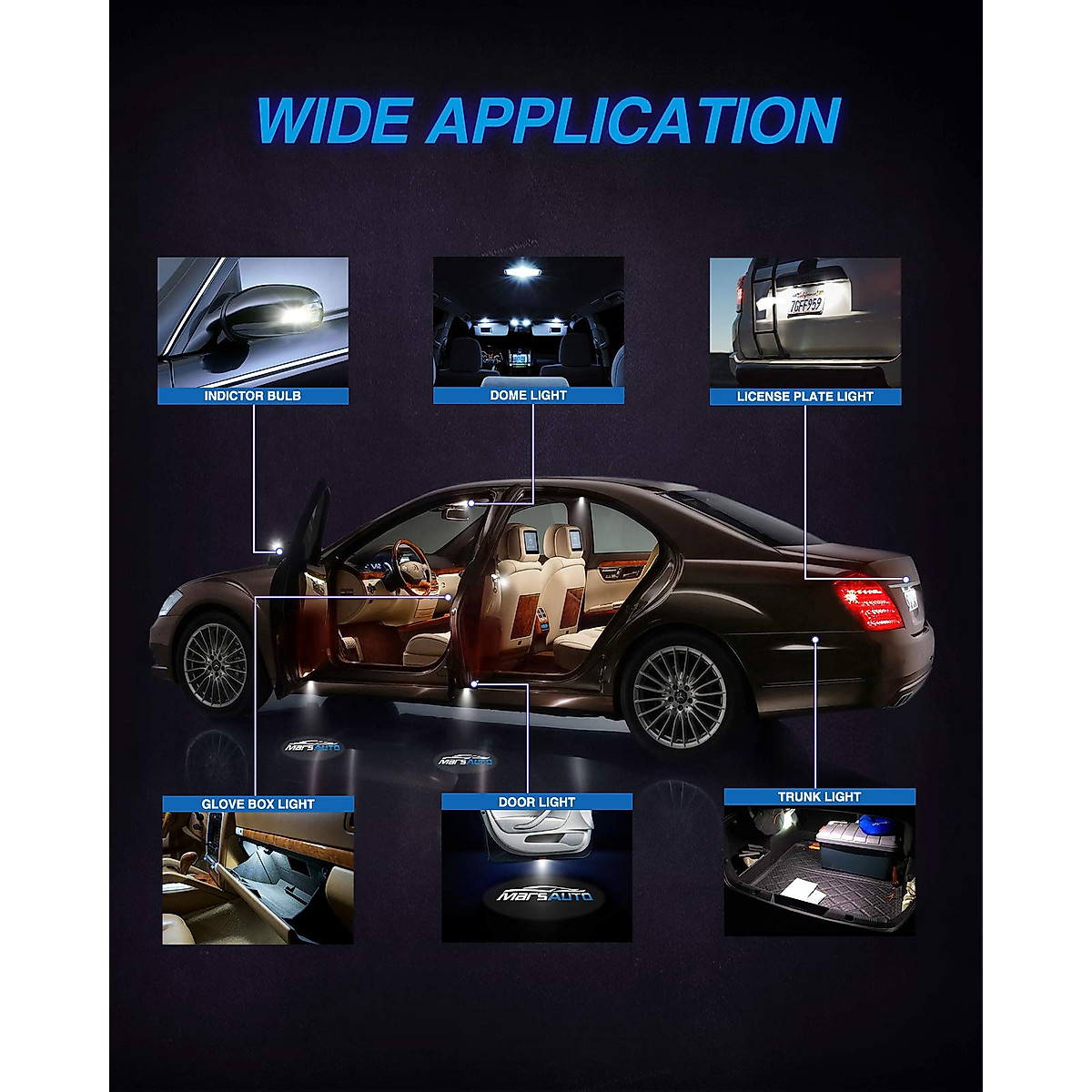 Marsauto 578 LED Bulbs Extremely Bright 400LM 2835 Chipsets for LED Interior Dome Map Door Lights Bulbs 211-2 212-2 569 6411 6451 41mm 42mm 1.65inch 6500K White (Pack of 4)