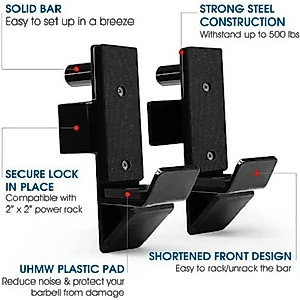 Yes4All Olympic Weight Plate Holder Attachment + Barbell Holder J-Hooks For Power Rack/Power Cage 2x2 Inches