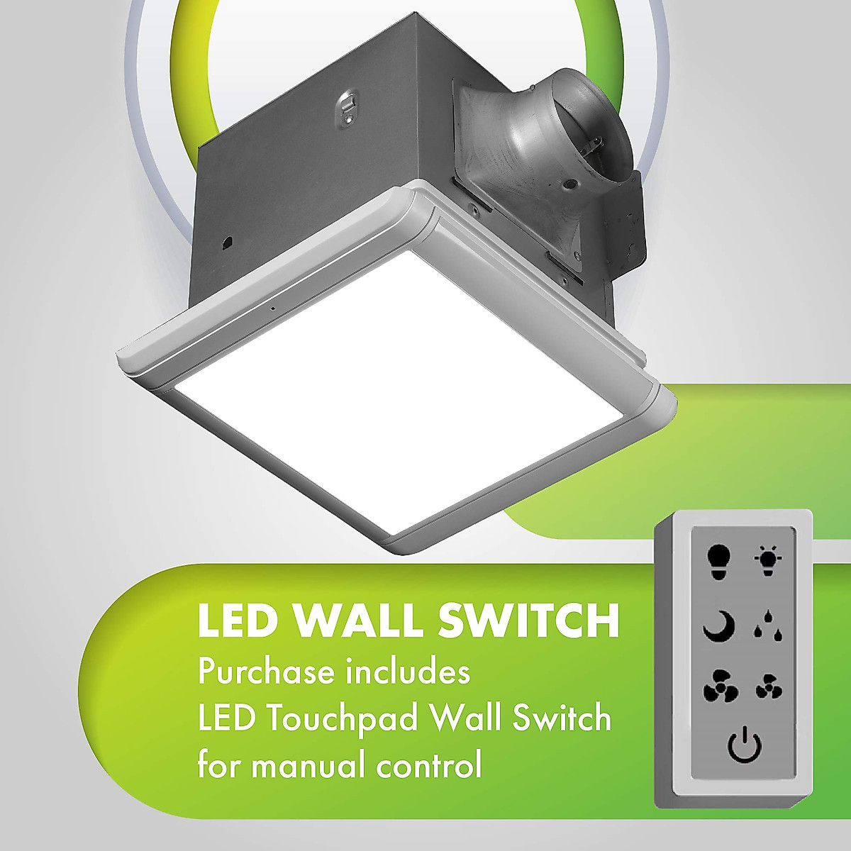 Homewerks 7145-80V-HS Dual Speed Bathroom Exhaust Fan with Integrated Dimmable LED and Automating Humidity Sensor, 1.0-1.5 Sones 80-110 CFM, Smart Moisture White