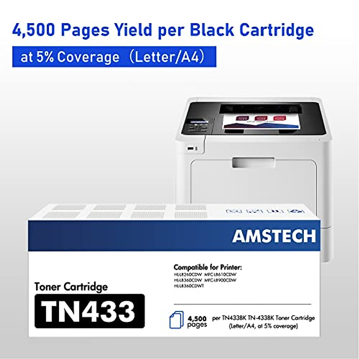 TN433BK Toner Cartridge 1 Pack Black High Yield Compatible Replacement for Brother TN433 TN-433 TN 433 for Brother MFC-L8900Cdw HL-L8360Cdw HL-L8260Cdw HL-L8360Cdwt 8900Cdw 8360Cdw Printer