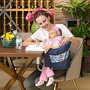 Hook On High Chair, Clip on Table High Chair with Dining Tray for Babies and Toddlers, Folding Flat Feeding Seat with Convenient Carry Bag for Home and Travel(Denim Blue)