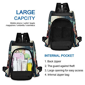 ALAZA Owl Sitting the Chair and Drinking Coffee Backpack with Keychain for Woman Ladies