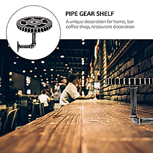 YARNOW Wall Mounted Floating Shelf Steampunk Industrial Metal Pipe Rack with Gear Design Wood Shelf Vintage Bracket