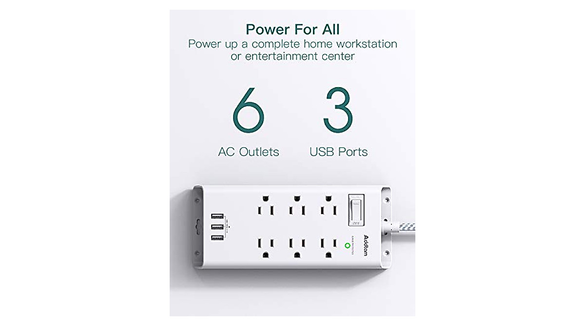 Addtam Power Strip Surge Protector with 6 Outlets & USB Ports