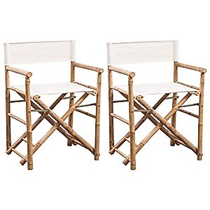 loibinfen 2pcs Folding Director's Chair, Indoor Outdoor Set of 2 Folding Bamboo Director Chair, Lightweight Camping Lawn Chair, Bamboo and Canvas