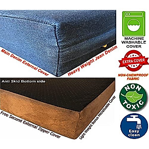 Dogbed4less XL Orthopedic Waterproof Memory Foam Dog Bed with Durable Denim Cover for Large Dogs and Extra Pet Bed Cover, 47X29X4 Fits 48X30 Crate