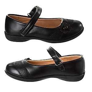 Josmo Girls Mary Jane Shoes School Kids Uniform Flats Ballet Strap Slip-On Dress - Black (Size 2 Big Kid)
