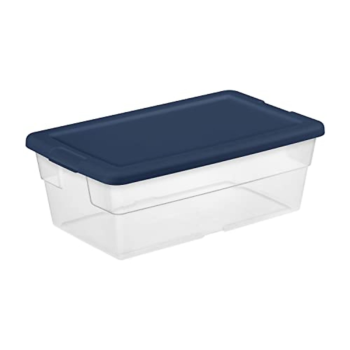 Sterilite Stackable 6 Quart Clear Home Storage Box with Handles and Blue Lid for Efficient, Space Saving Household Storage and Organization, 5 Pack