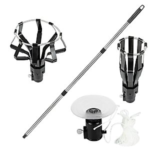RANSOTO 12FT Assembled Light Bulb Changer Pole Compatible with High Ceilings Recessed Lights, Adjustable Light Bulb Removal Tool with Baskets and Suction Cup