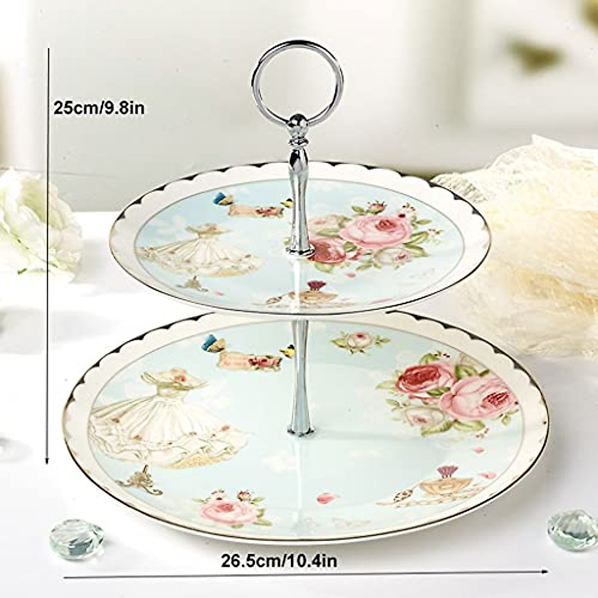 Cake Stand Afternoon Tea Snack Rack Pastry Dessert Rack Ceramic Cake Rack Double Tray Home Snack Tray Retro Fruit Tray Shop Party Cake Holder