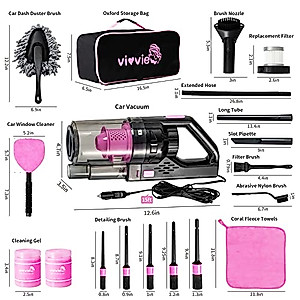 Vioview Pink Car Cleaning Kit, 14Pcs Car Interior Detailing Kit with High Power Handheld Vacuum, Cleaning Gel, Detailing Brush Set, Windshield Cleaner, Complete Car Cleaning Supplies for Deep Cleaning