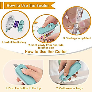 Mini Bag Sealer, Portable Heat Vacuum Sealer, 2 in 1 Heat Sealer and Cutter with Lanyard, Handheld Bag Resealer Machine for Plastic Bags Food Snack Storage (Batteries Included)