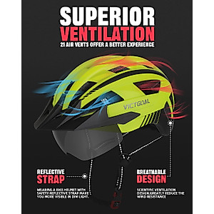 VICTGOAL Bike Helmet with USB Rechargeable Rear Light Detachable Magnetic Goggles Removable Sun Visor Mountain & Road Bicycle Helmets for Men Women Adult Cycling Helmets (XL: 59-63 cm, Yellow)