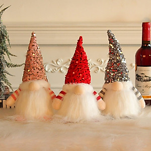 IAMAGOODLADY Christmas Decoration Christmas Sequins with Lights Rudolph Doll Christmas Luminous Faceless Doll Ornaments Cute Handmade Swedish Gnome Dwarf Plush Elf Toy Home Decor Table Ornament