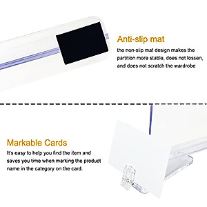 kaguster 6 PCS Clear Acrylic Shelf Dividers for Closets, 6 White Cards and 6 Clear Acrylic Self-Adhesive Clips - Closet Organizer and Storage Separate Clothing,Books, Document and Purses