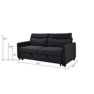 ERYE 3-in-1 Tufted Futon Loveseat Convertible Sleeper Bed W/Pull Out Sleep Daybed, Functional Reclining Backrest Love Seat Sofa & Couch for Living Room Sofabed, Queen, Black W/ 2 Pillows