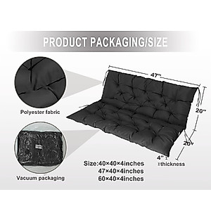 COSNUOSA Swing Replacement Cushions Waterproof Porch Swing Cushions 2-3 Seater Outdoor Swing Cushions for Outdoor Furniture Black 47x40 Inches