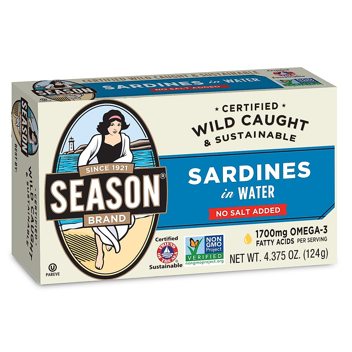 Season Sardines in Water – No Salt Added, Wild Caught, 22g of Protein, Keto Snacks, More Omega 3's Than Tuna, Kosher, High in Calcium, Canned Sardines – 4.37 Oz Tins, 12-Pack