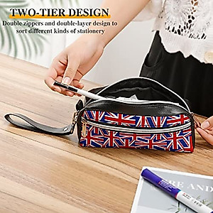 British Flag Pattern Pen Pouch Makeup Organizer Cosmetic Handbag with Lanyard Large Capacity Bag Portable Gift for Office Travel