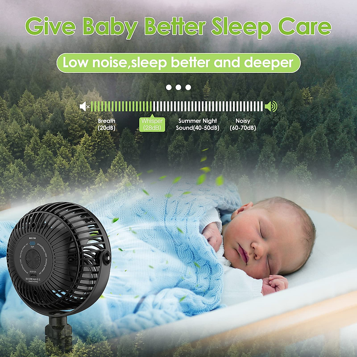 VASG 5000mAh Battery Operated Stroller Fan, Portable Handheld Mini Fan Clip on Fan with Flexible Tripod, USB or Battery Powered Desk Fan, 3 Speeds and Rotatable Personal Fan for Car Seat, Crib, Bike..