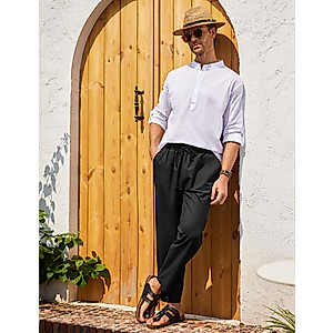 COOFANDY Mens Linen Pants Casual Drawstring Trousers Lightweight Yoga Beach Hippie Summer Pants Black