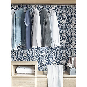 NuWallpaper NUS4031 Navy Anya Peel & Stick Wallpaper, Blue