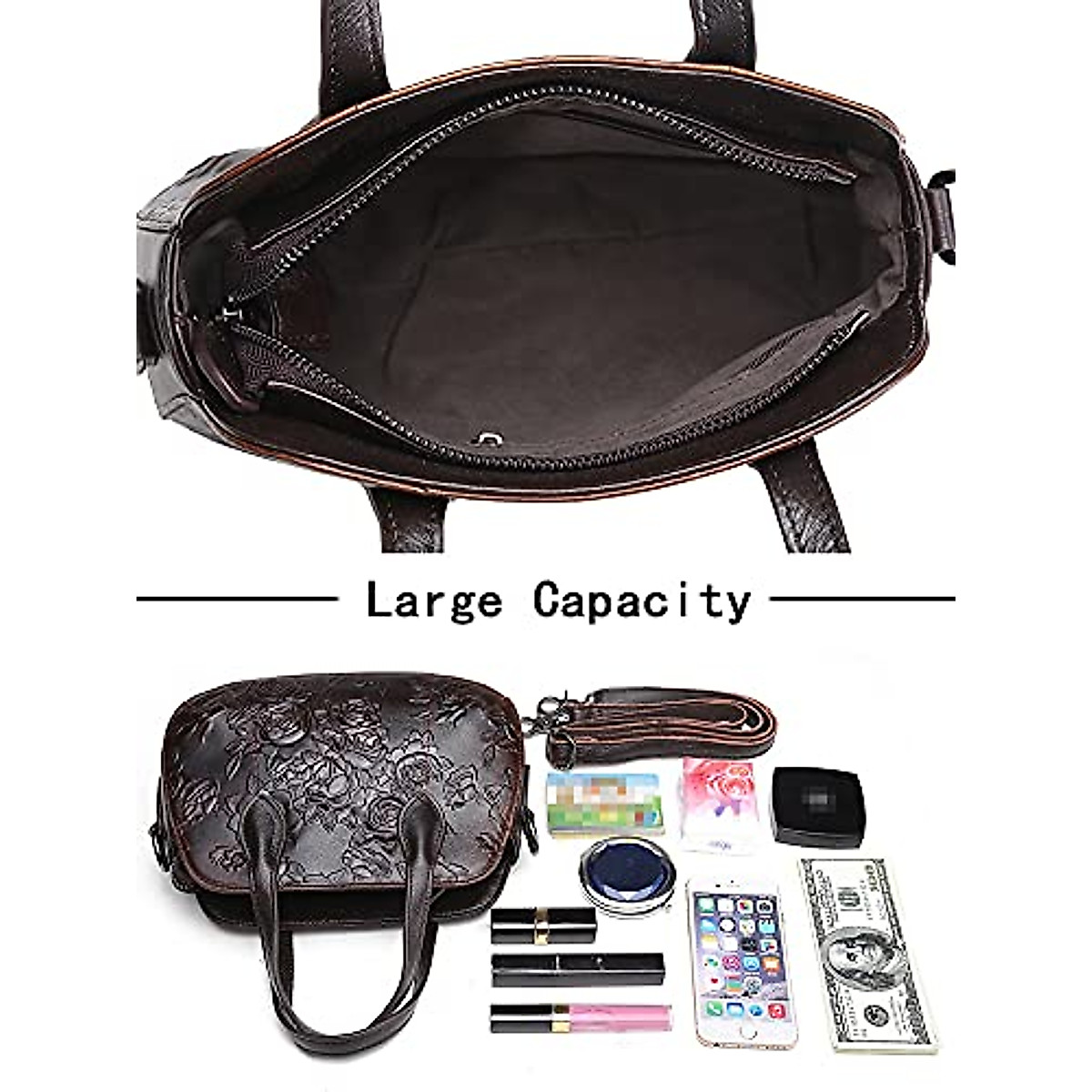 Crossbody Bag for Women Genuine Leather Top Handle Tote Purses Vintage Satchels Handbag (8899)