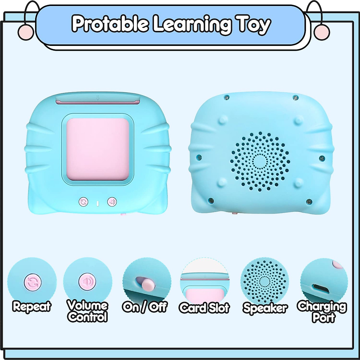 Toddler Flash Cards Learning Toys for 2 3 4 5 6 Year Old Reading Machine with 112 Pcs Flash Cards 224 Words Preschool Learning Activities for Toddlers Kids Birthday Gifts (Blue)