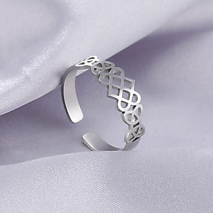 kkjoy Stainless Steel Openworked Celtic Knot Ring Adjustable Open Finger Rings Wiccan Witches Knot Ring For Women