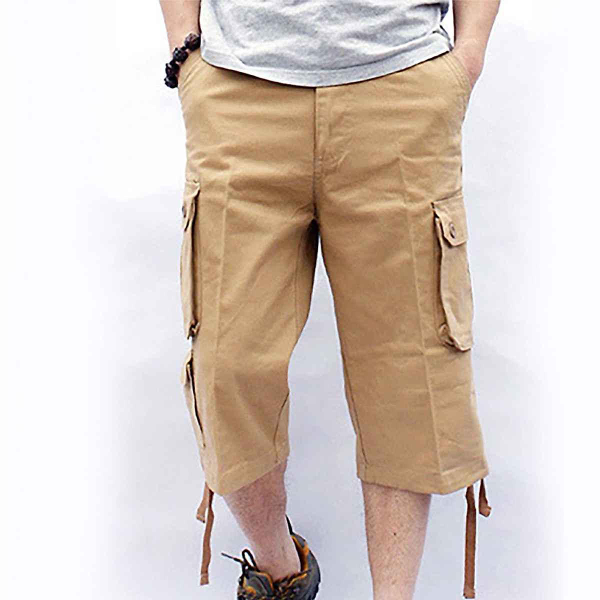 Lightning Deals of Today Prime Clearance Men's Pants Elastic Waistband Mens Cargo Pants Casual Loose Cotton Multi Pockets Shorts 7 Inch Inseam Outdoor Fashion Utility Tooling Trousers Khaki 2X