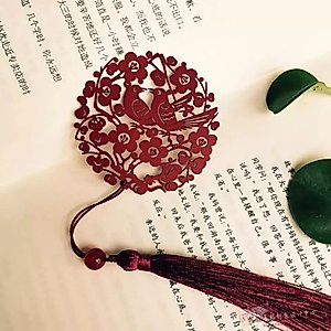 Love Bird Bookmark with Tassel, Chinese Culture, Red