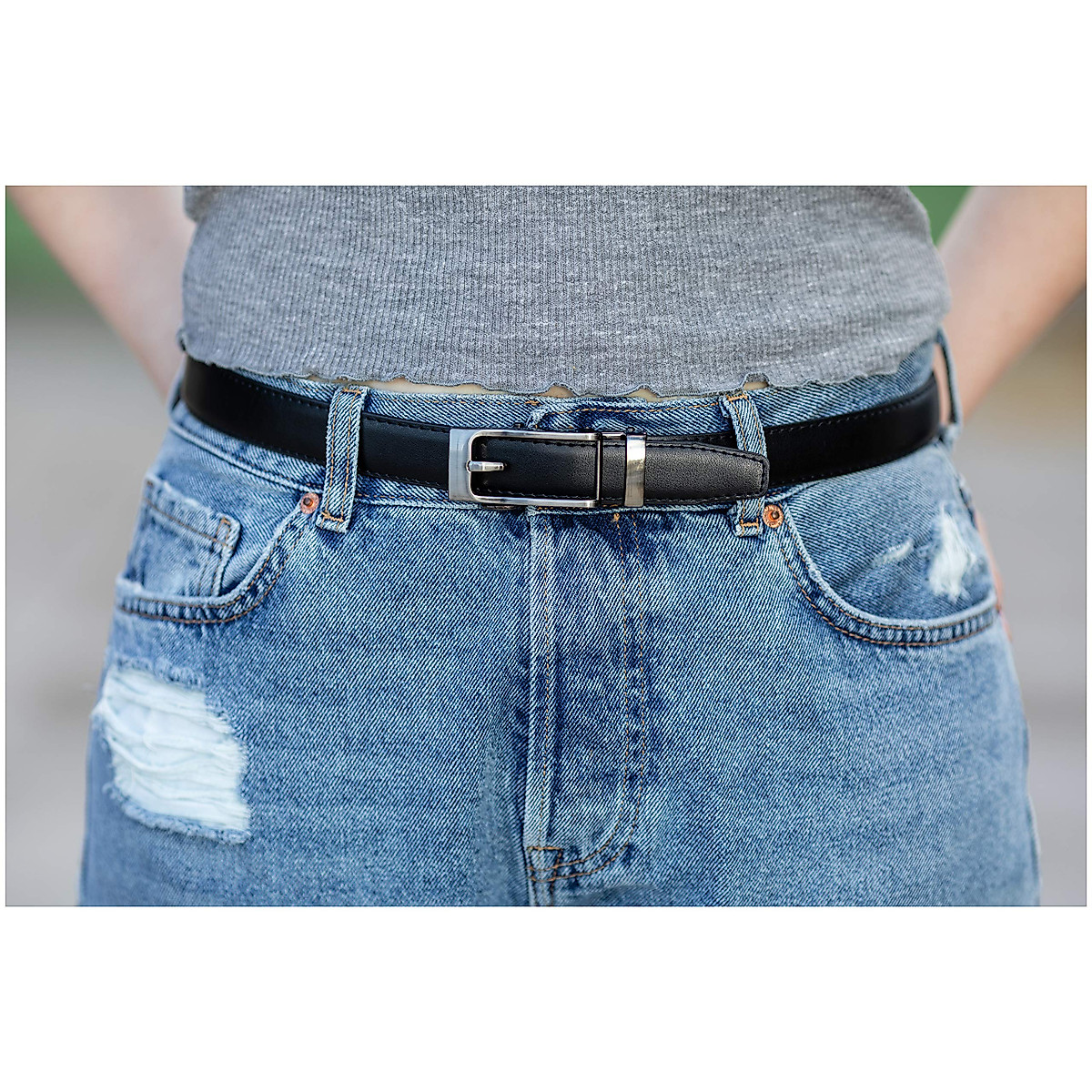 CANDOR AND CLASS Women's Leather Ratchet Belt, Trim to Fit 18"- 44" Waist, No Holes, Packed in a Gift Box (W723X Black, 25mm Wide)
