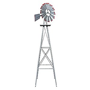 VINGLI Upgrade 8FT Ornamental Windmill Backyard Garden Decoration Weather Vane, Heavy Duty Metal Wind Mill w/ 4 Legs Design, Grey